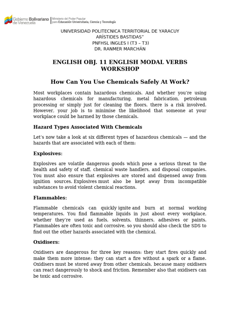 Pnfhsl Ingles i Obj. 11 Modal Verbs - Workshop | PDF | Personal ...