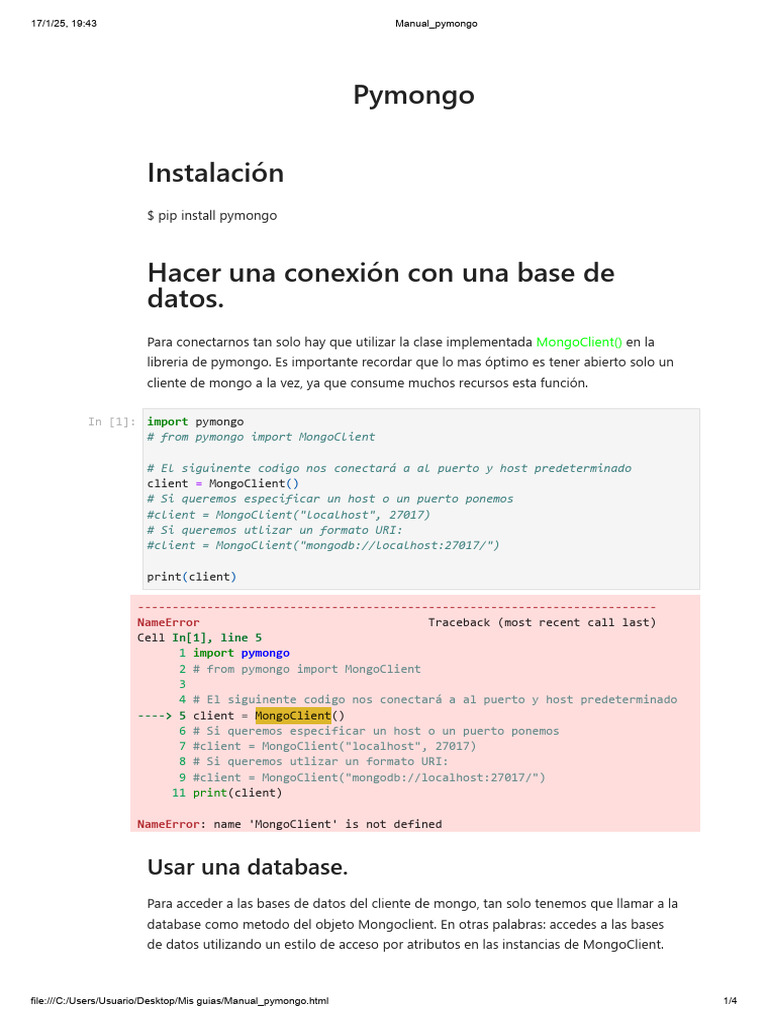 Conexión a MongoDB con AsyncMongoClient | PDF | Bases de datos | Mongo Db