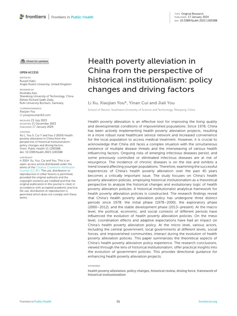 Health Poverty Alleviation in China From The Perspective of Historical ...