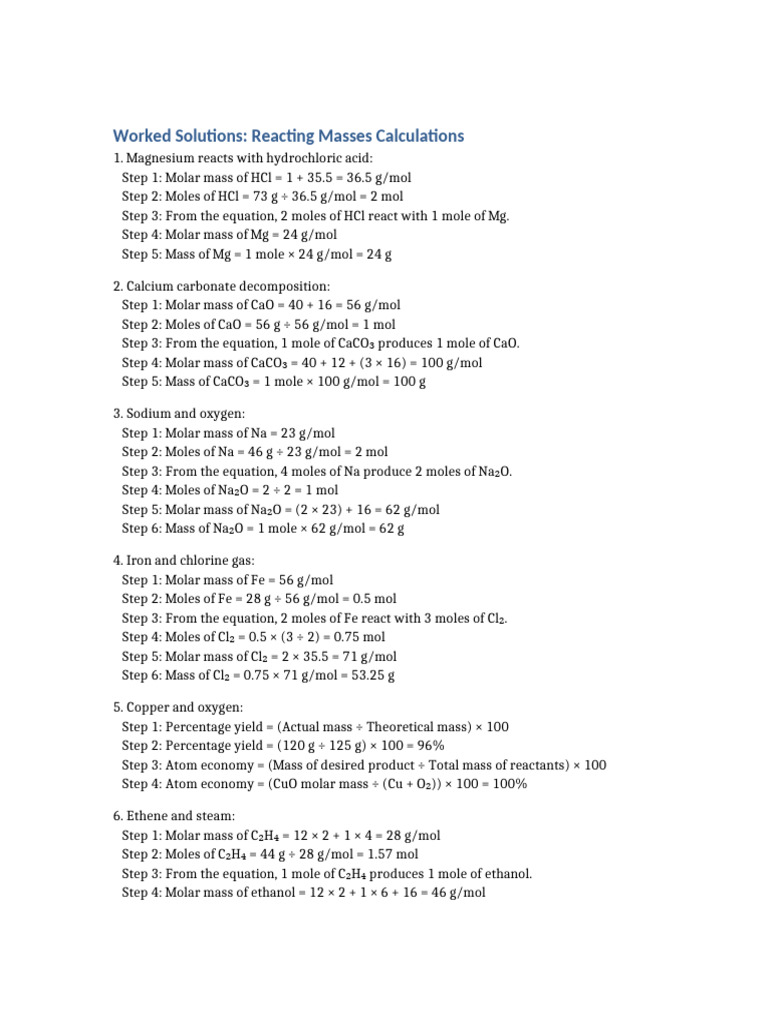Reacting Mass Calculations Explained | PDF | Mole (Unit) | Magnesium