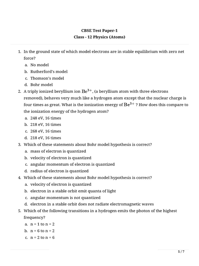 Atoms Paper 01 | PDF | Electron | Atoms