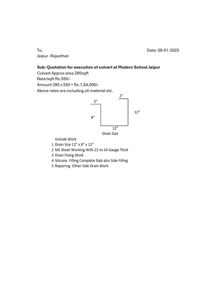 Quotation for Culvert Construction in Jaipur | PDF