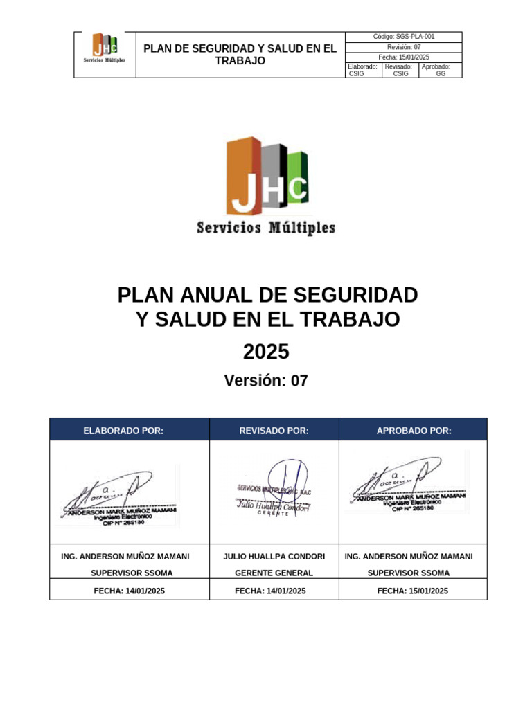 Plan Anual de Seguridad y Salud en El Trabajo 2025 | PDF | Seguridad y salud ocupacional | La ...