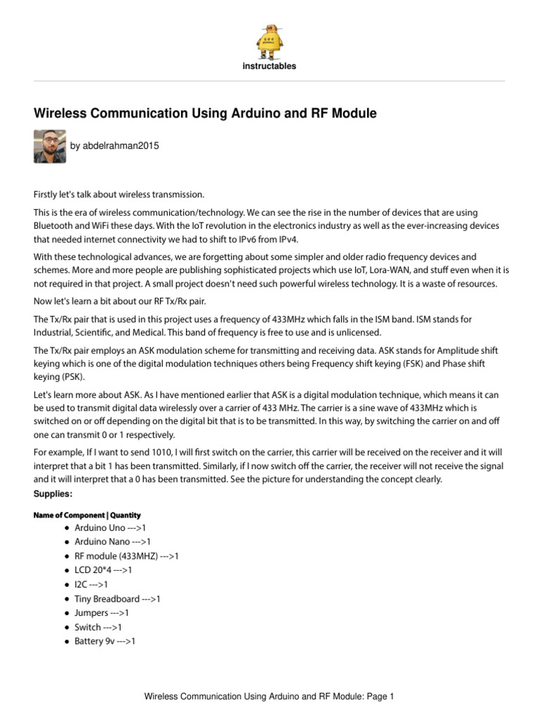 Wireless Communication Using Arduino and RF Module | PDF | Modulation ...
