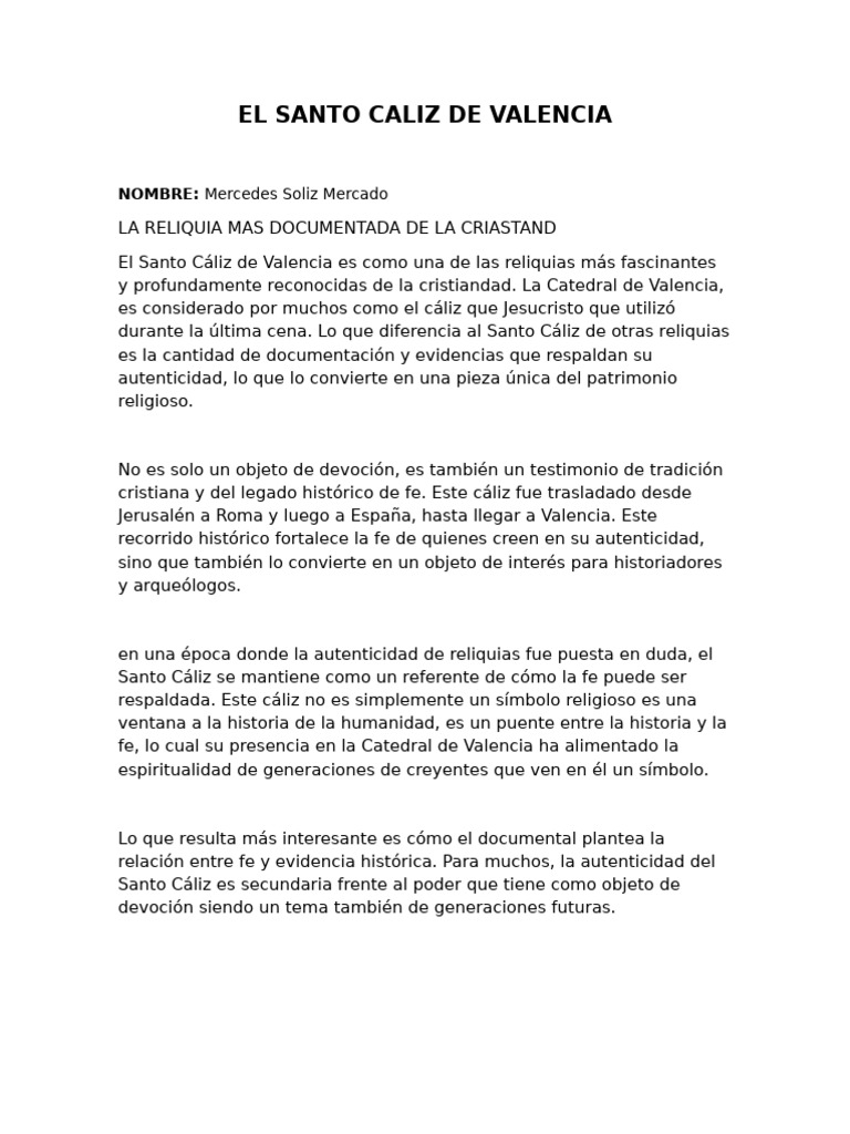 Santo Caliz de Valencia - Mercedes | PDF