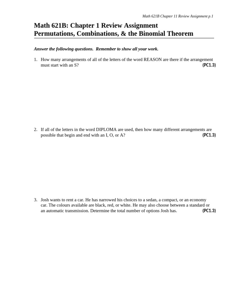 Math 621B: Permutations & Combinations | PDF | Mathematics | Algebra