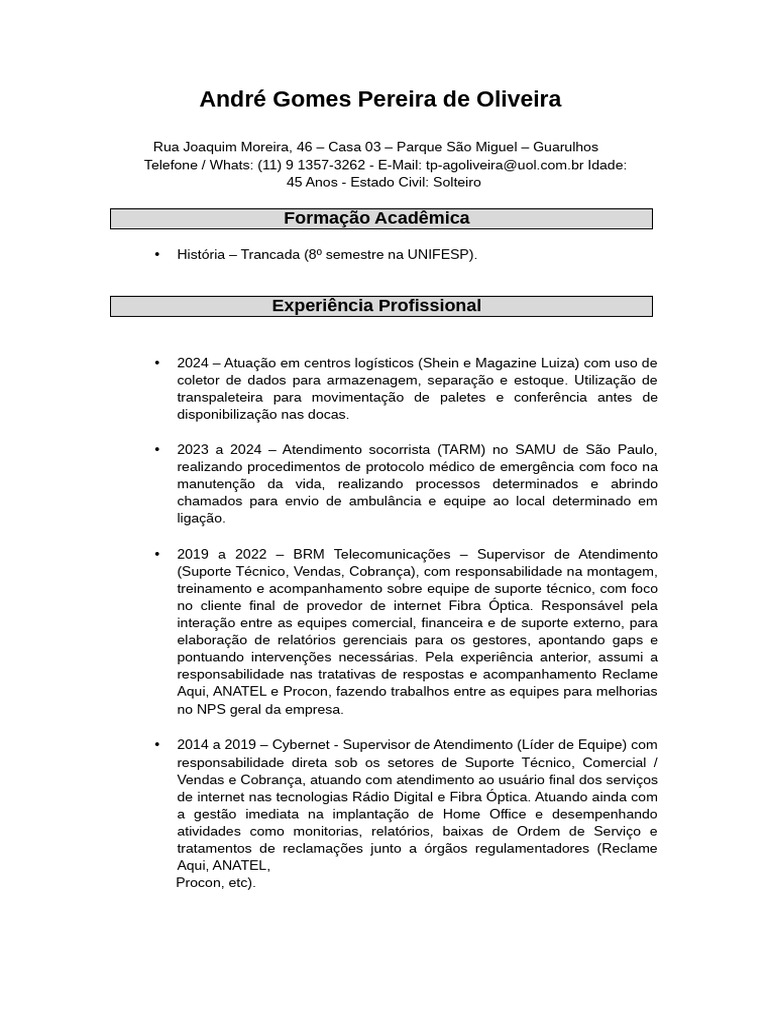 Curriculo André Atualizado | PDF | Internet | Informática