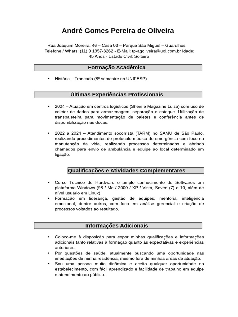 Curriculo André Mercado Atualizado | PDF