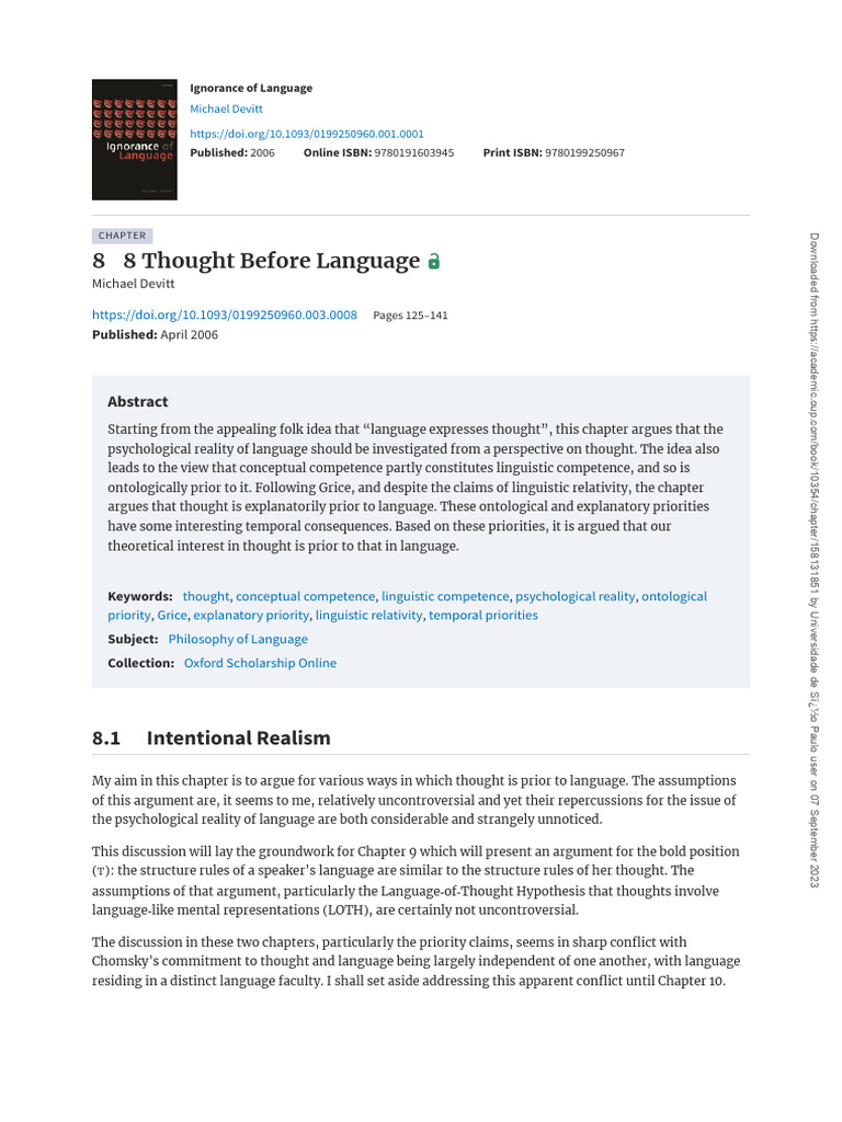 Devitt - Thought before language | PDF | Thought | Concept