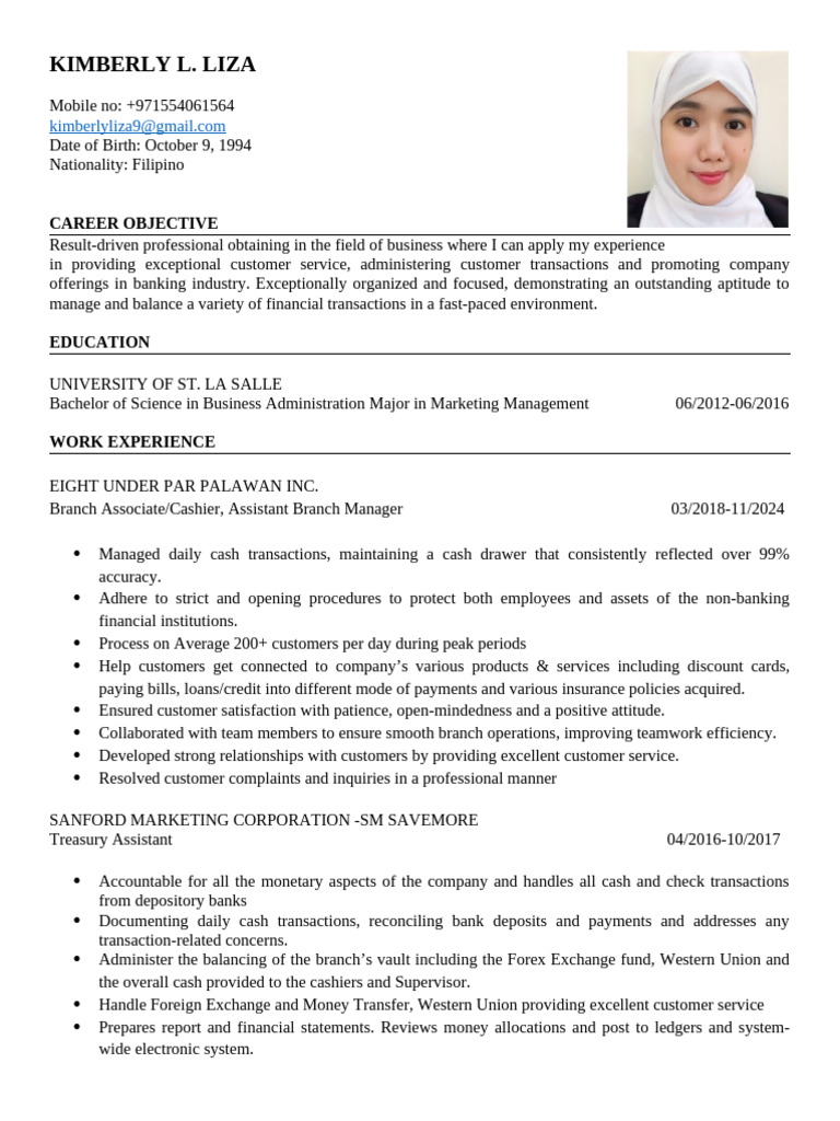 Kimberly Liza Resume Teller | PDF | Banks | Cash
