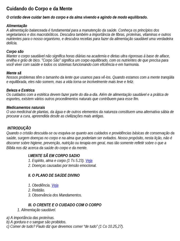 Cuidando Do Corpo e Da Mente | PDF | Corpo humano | Vegetarianismo