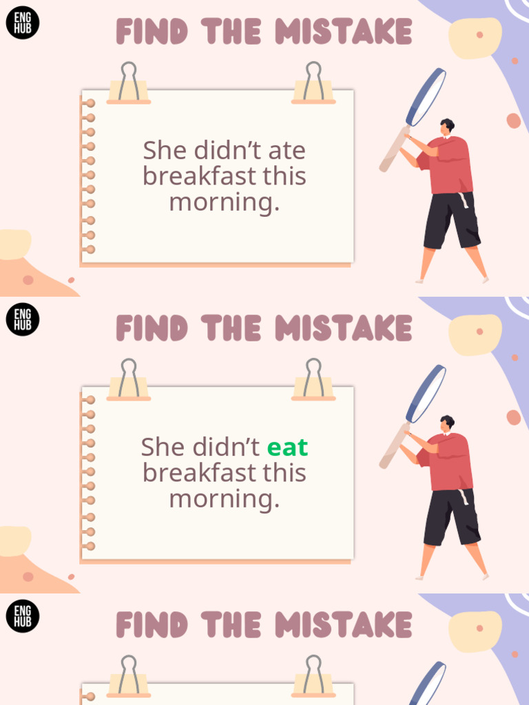 A1-A2 Find The Mistake - Past Simple | PDF | Lunch | Dinner