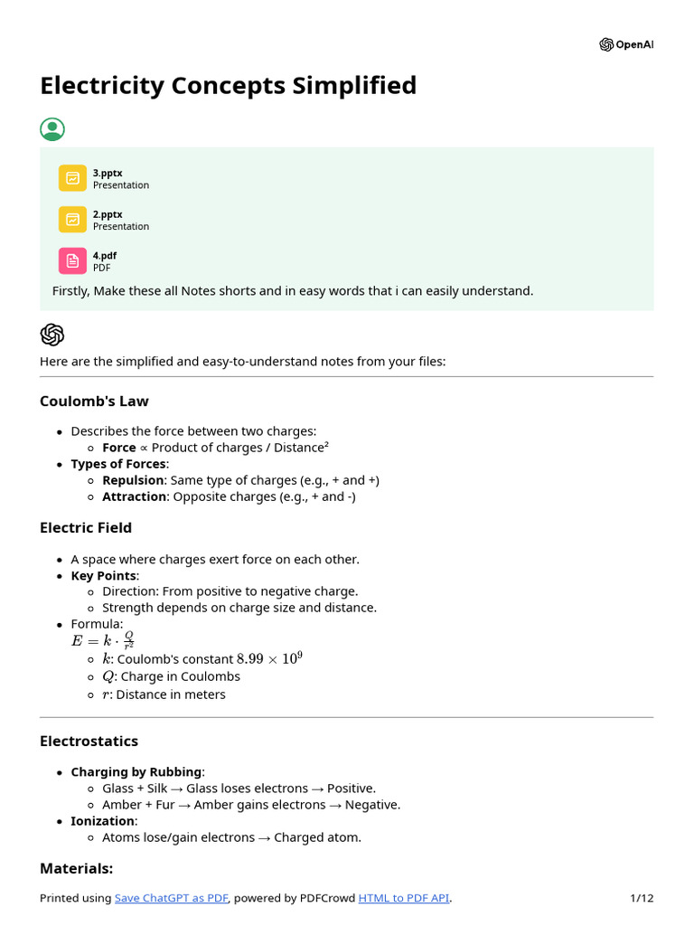 Electricity Concepts Simplified | PDF | Electric Charge | Electric Current