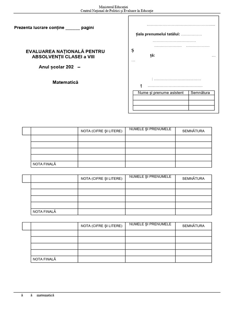 EN VIII Matematica 2024 Var Simulare LSK | PDF