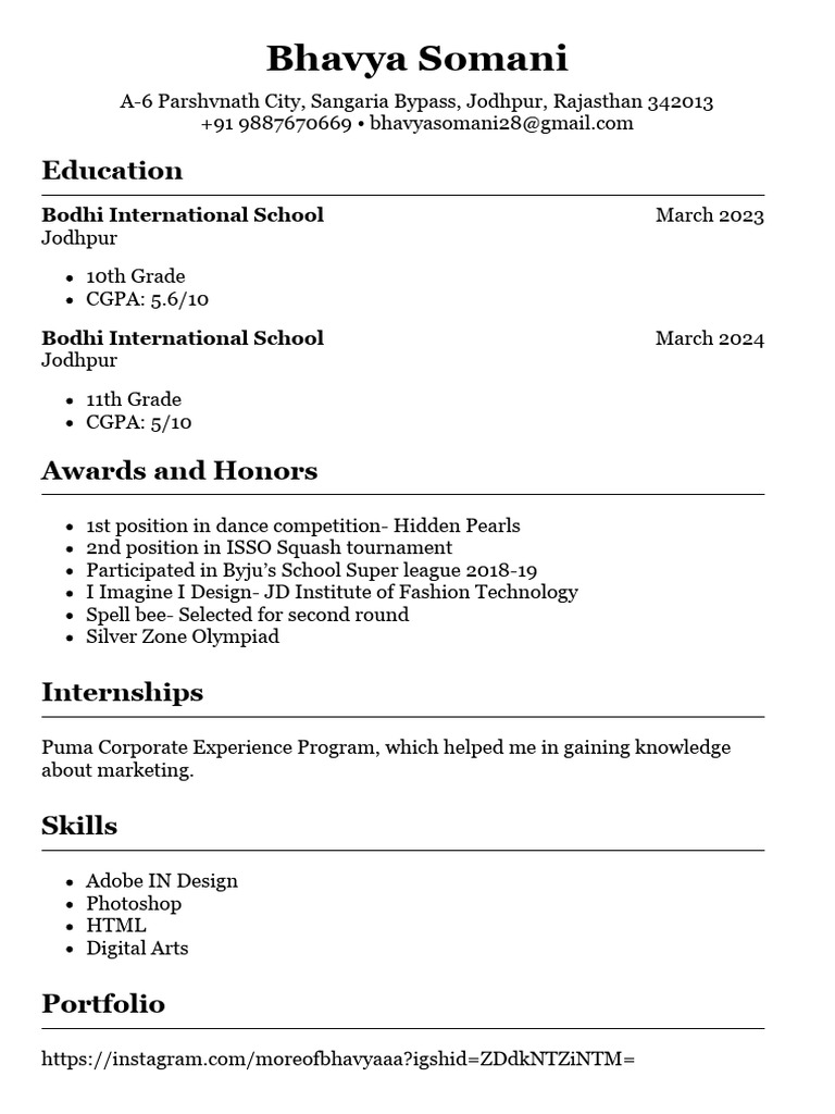 Resume Bhavya Somani | PDF