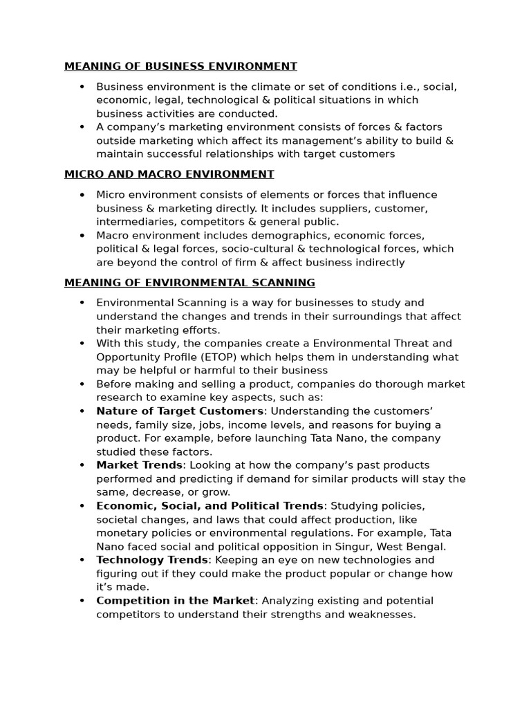 Marketing Environment Notes Class 11 CBSE | PDF | Economies | Business