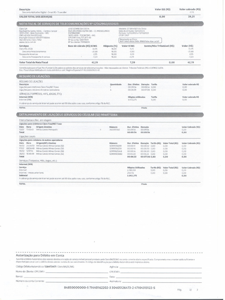 CONTA CLARO II VERSO | PDF