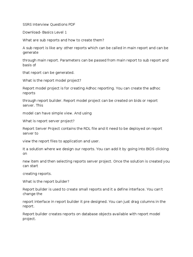 SSRS Interview Questions PDF | PDF | Microsoft Sql Server | Databases