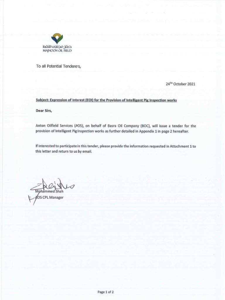 EOI - Intelligent Pig Inspection works | PDF