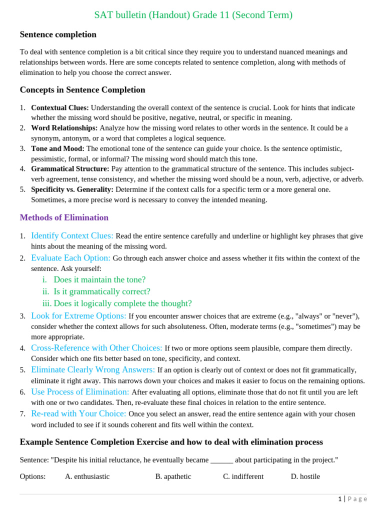 SAT_Bulletin_Handout_for_Grade_11_Second_Term,2024_2025N | PDF ...