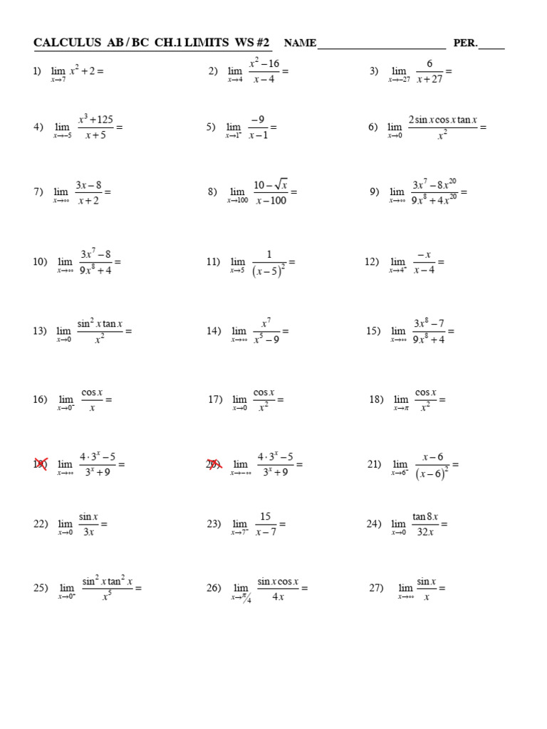 ch.1 Limits Ws 2 2017 | PDF