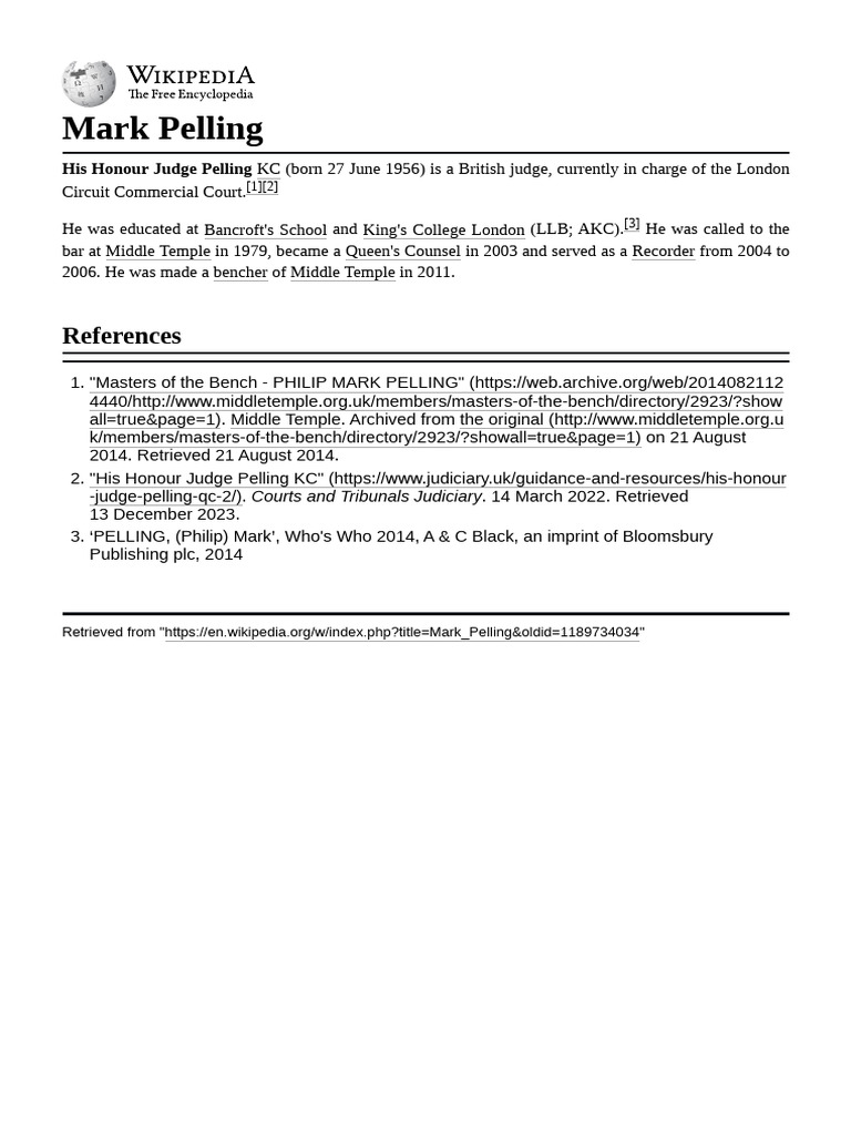 Judge Mark Pelling KC Profile | PDF