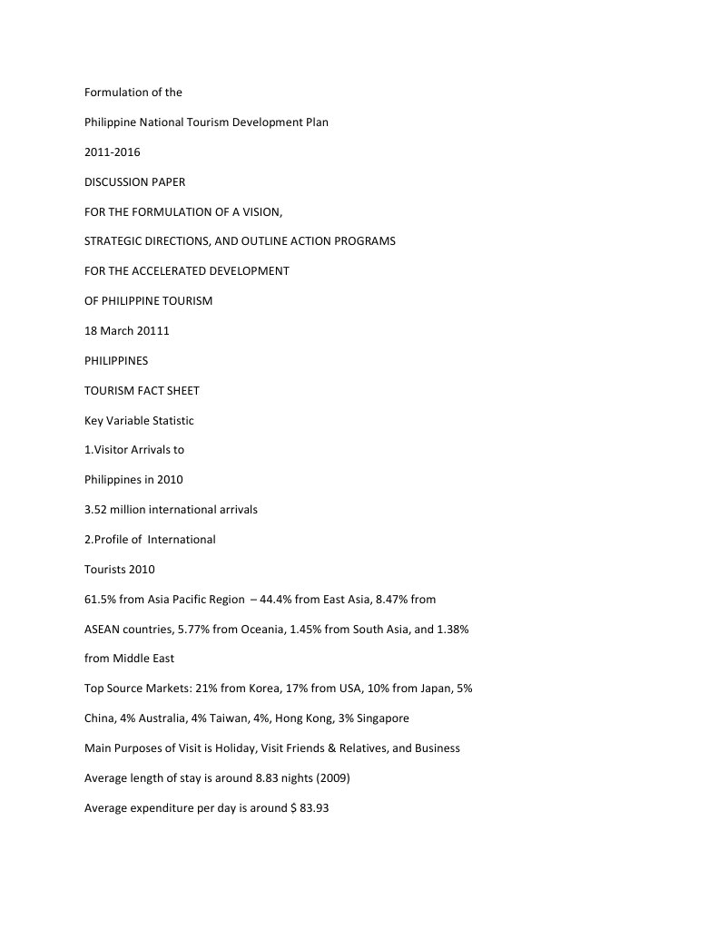 National Tourism Development Plan 2011-2016 | Download Free PDF ...