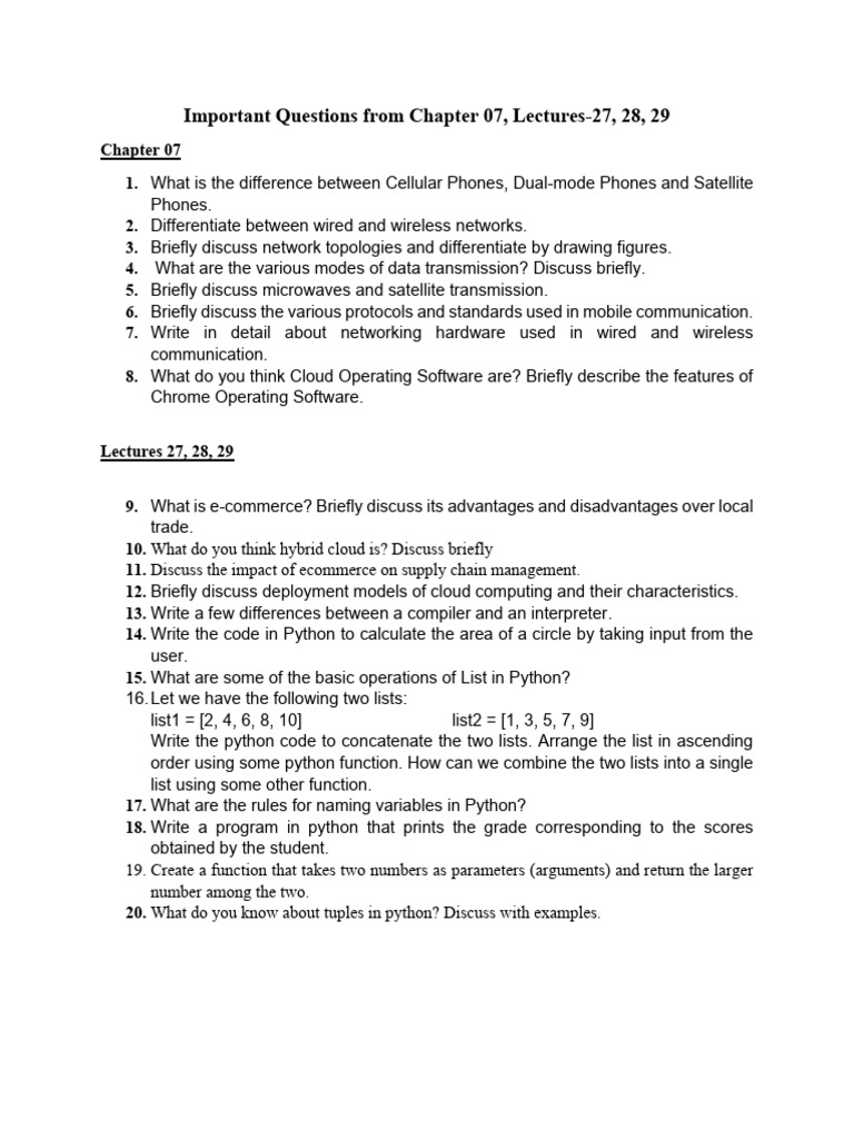 Important Questions From Chapter 07, Lectures 27, 28, 29 | PDF