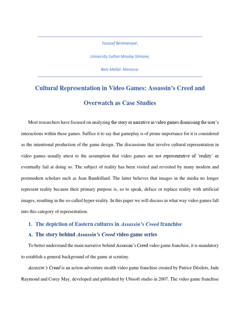 Cultural Representation in Video Games A | PDF