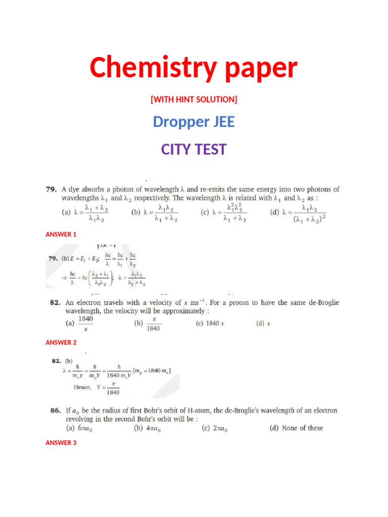 Chemistry City Test Jee Dropper | PDF