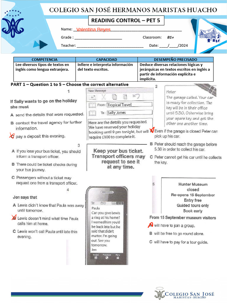 READING TEST 1 - 3º SEC B1+ October 11th | PDF