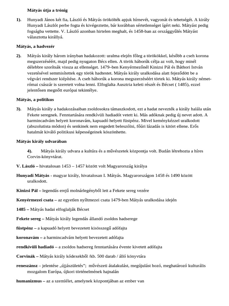 Mátyás A Trónig | PDF