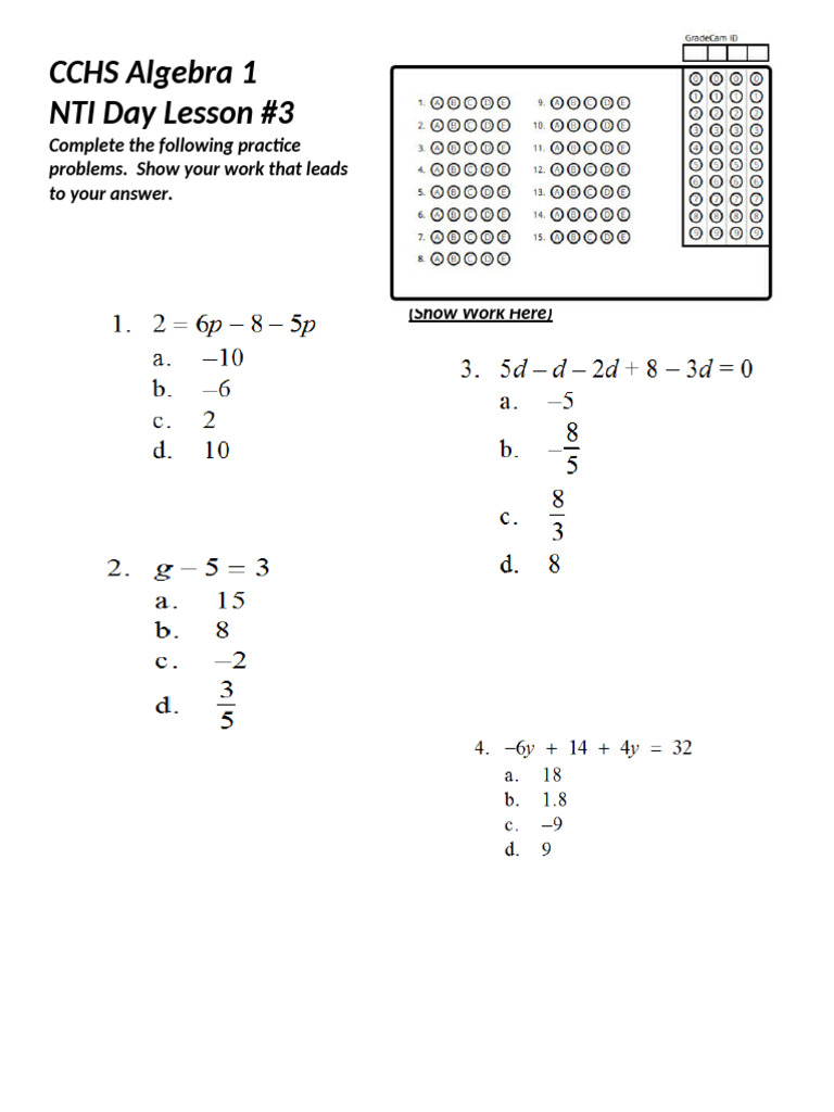 Algebra 1 NTI Day 3 | PDF