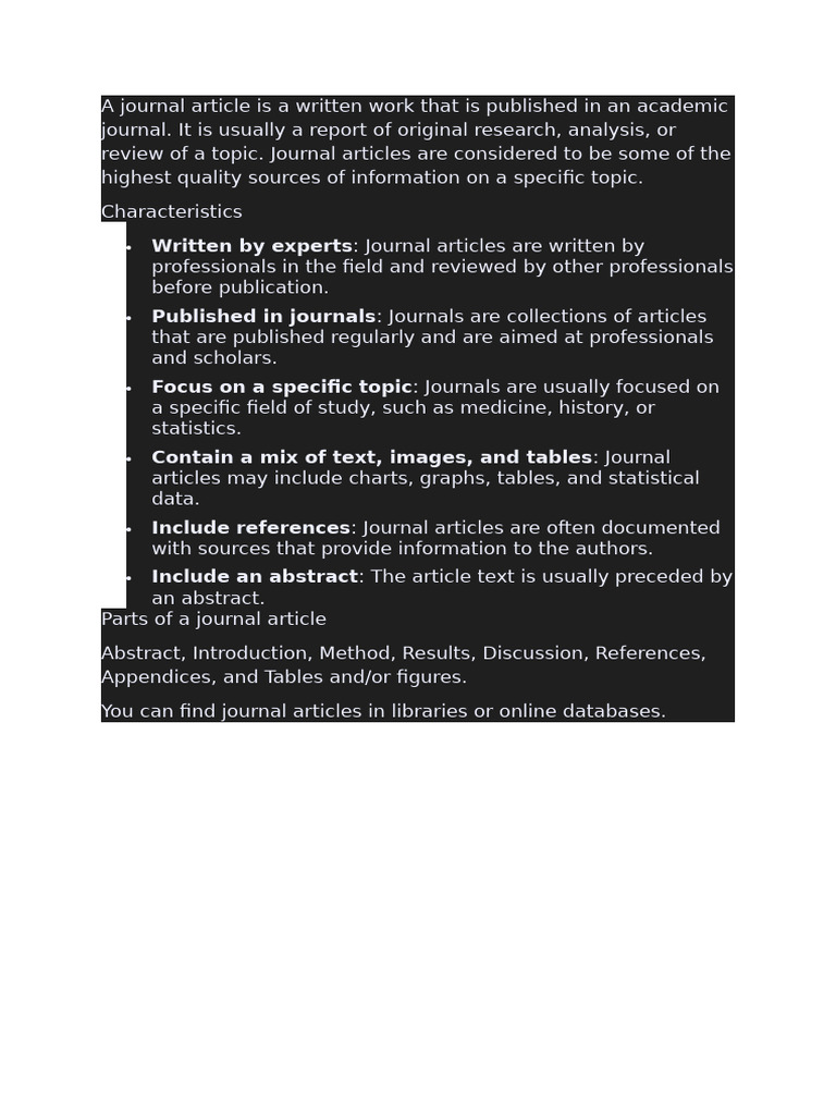 Understanding Journal Articles: Key Features | PDF
