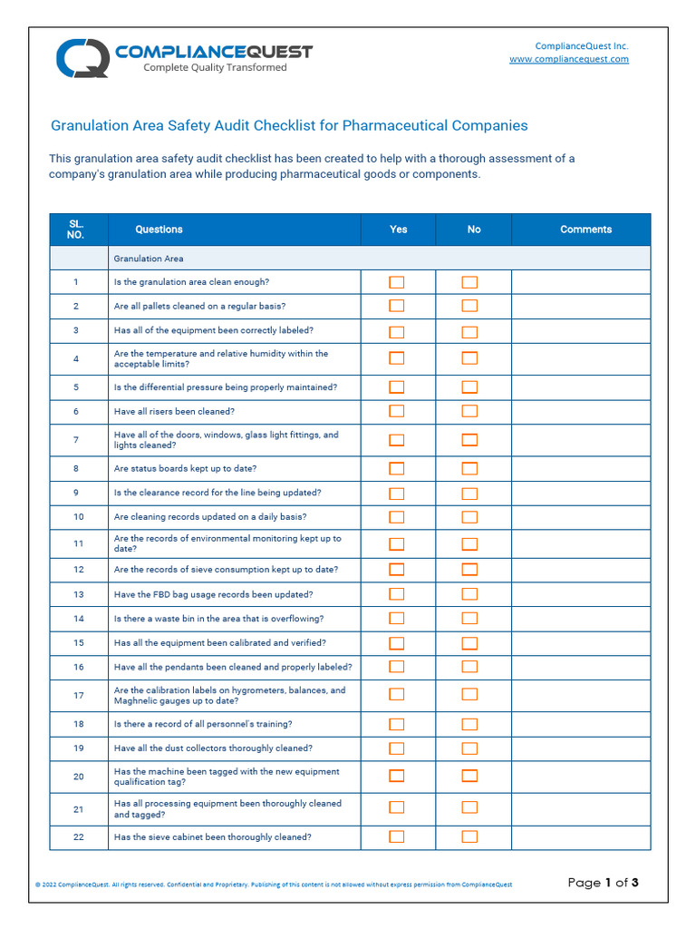 Granulation Safety Audit | PDF