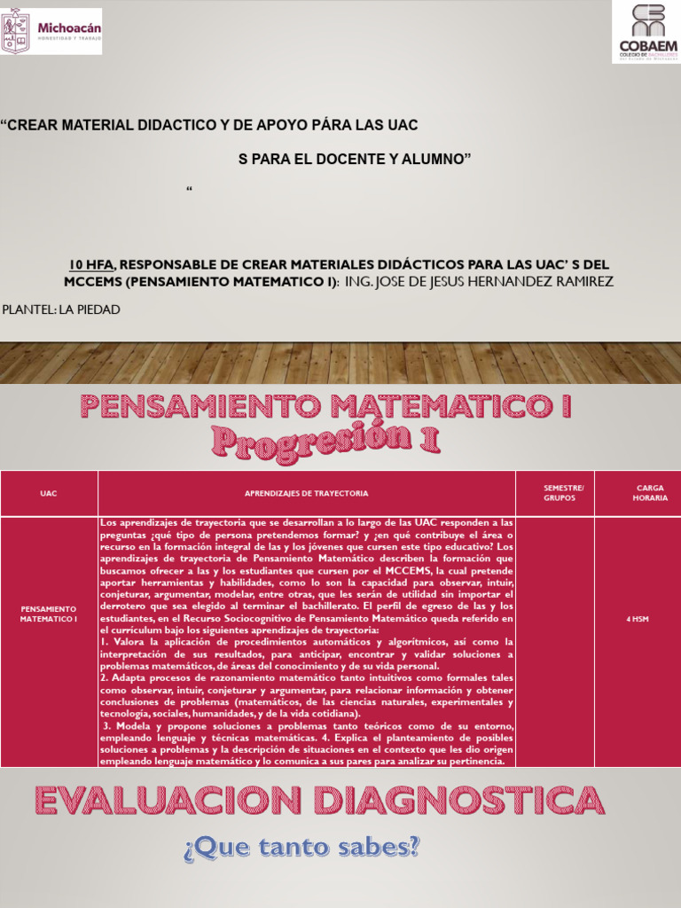 Eva - Diag - 1 Pensa - Mate I 1 - Bimestre Emd - Hfa JJHR | PDF | Matemáticas | Science