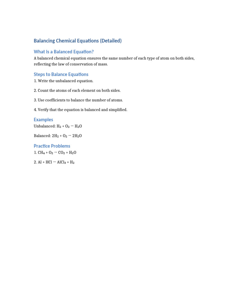 Balancing Chemical Equations Detailed | PDF