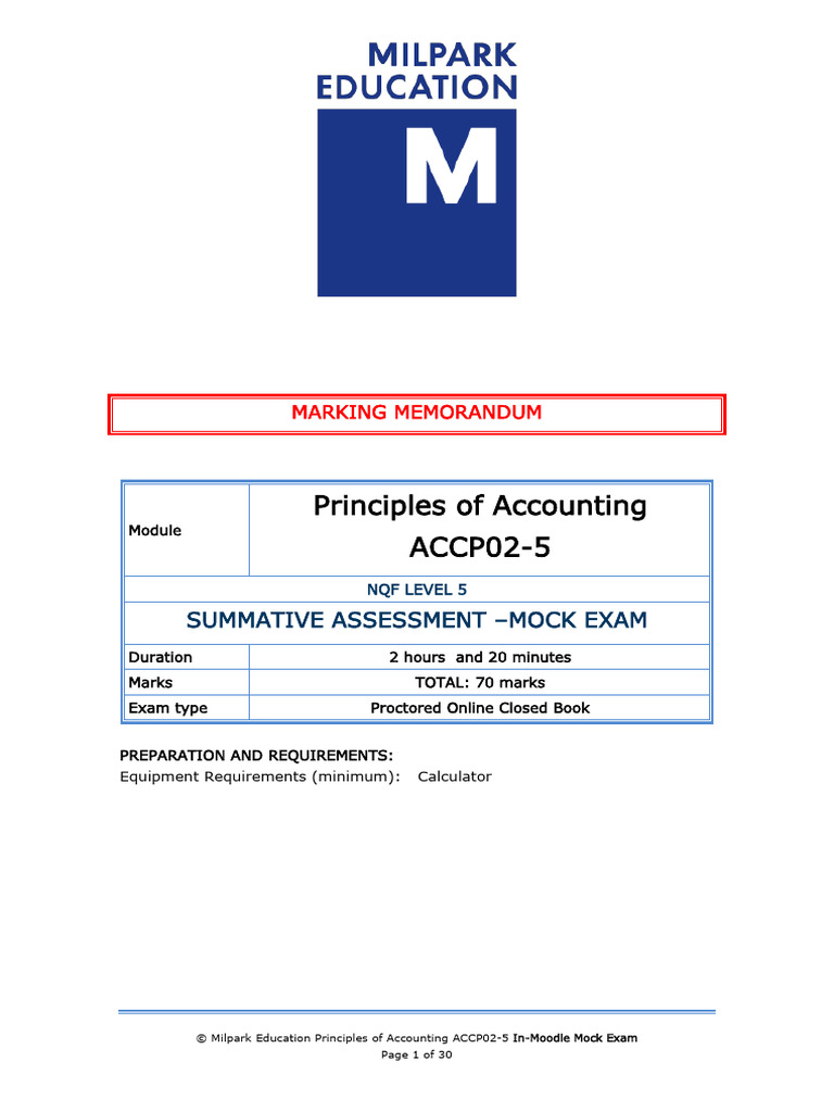 Principles of Accounting Mock Exam Guide | PDF | Debits And Credits ...