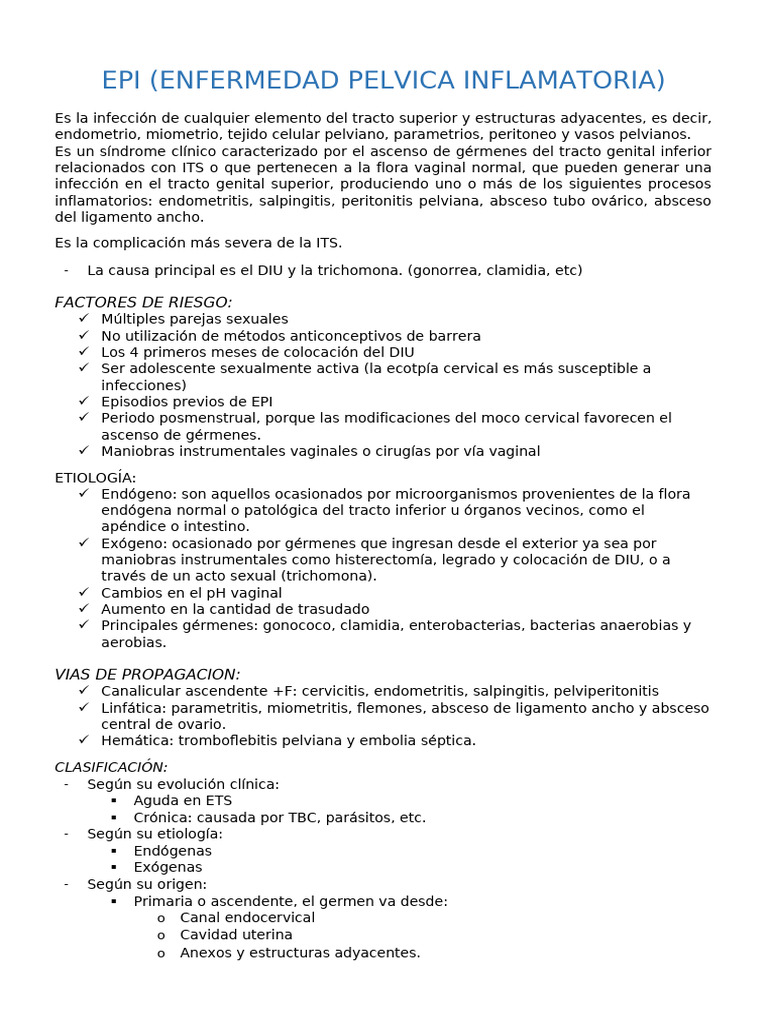 Epi (Enfermedad Pelvica Inflamatoria) : Factores de Riesgo | PDF | Especialidades Medicas ...