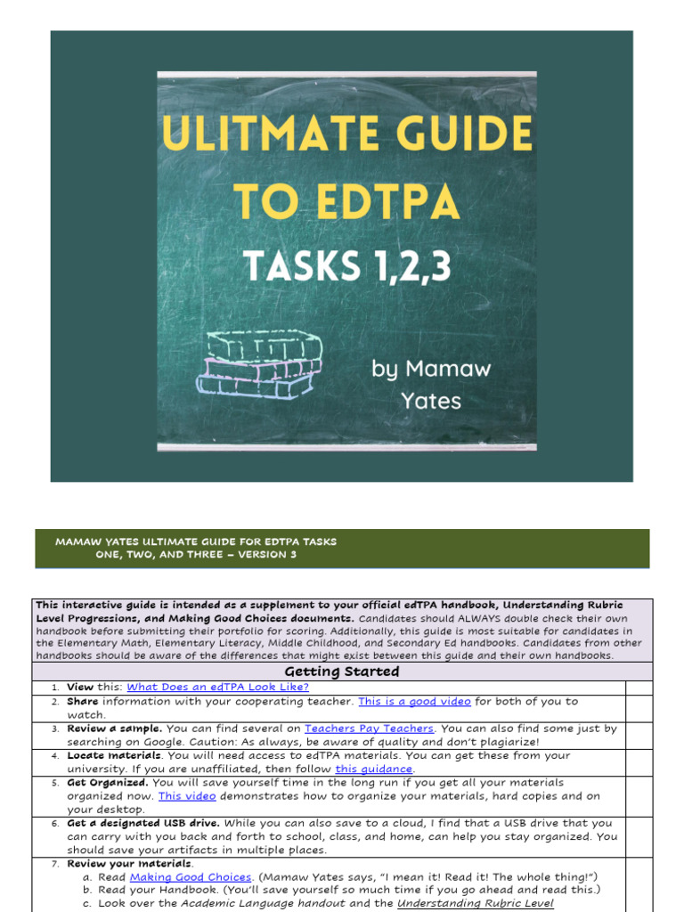 Mamaw Yates' edTPA Task Guide | PDF | Rubric (Academic) | Learning