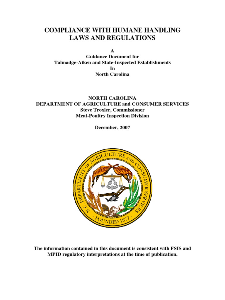 Humane Handling Compliance Guide NC | PDF | Animal Slaughter | Livestock