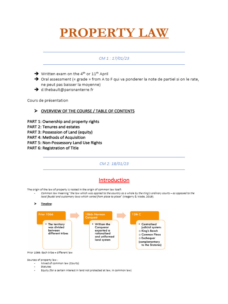 Property Law Overview and Key Concepts | PDF | Fee Simple | Leasehold ...