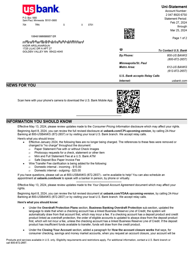 U.S. Bank Consumer Pricing Updates 2024 | PDF | Credit Card ...