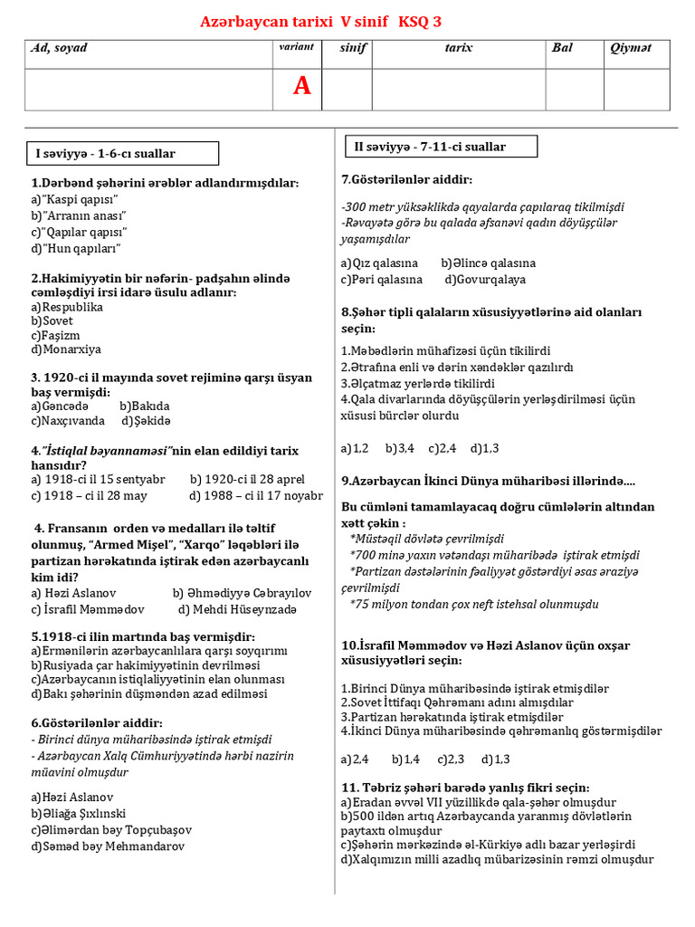 V Sinif Az.t. Ksq-3 A-B | PDF