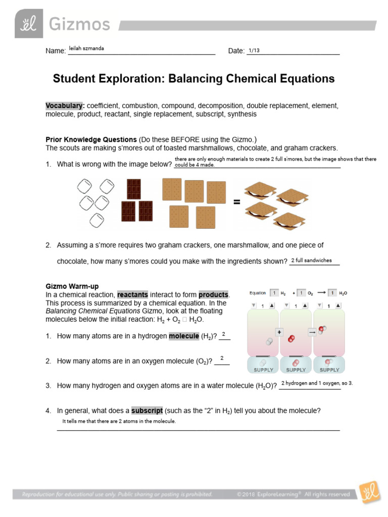 Kami Export - Balancing Chemical Equations Gizmos | PDF | Chemical ...