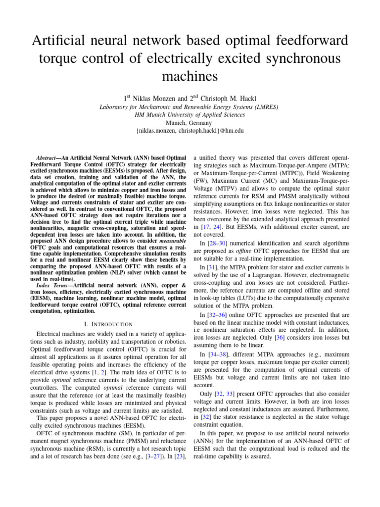 Manuscript ANN-based OFTC For EESM | PDF | Applied Mathematics