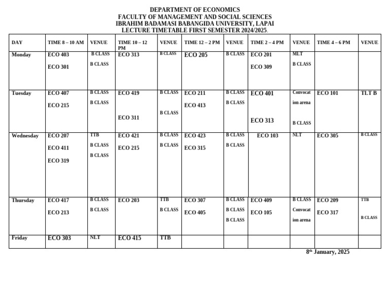First Semester Timetable 2024 - 2025 - 072428 | PDF