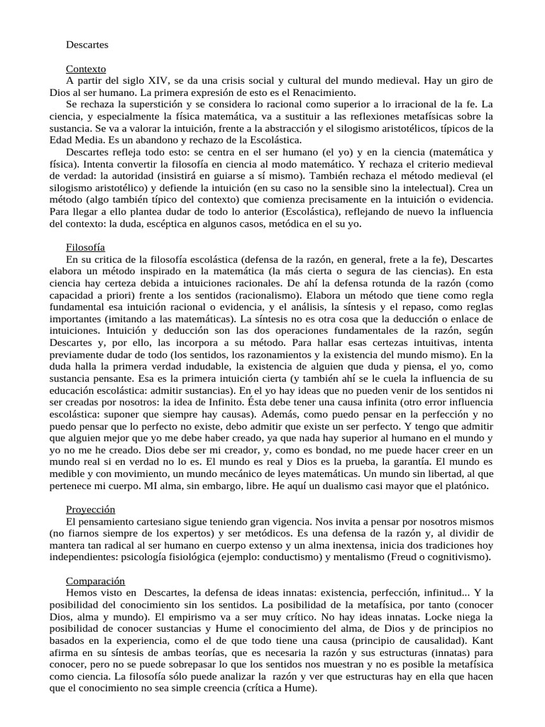 Filosofía y Método de Descartes | PDF | René Descartes | Racionalismo