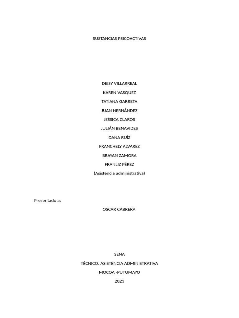 Impacto de las Sustancias Psicoactivas | PDF | Drogas | La dependencia ...