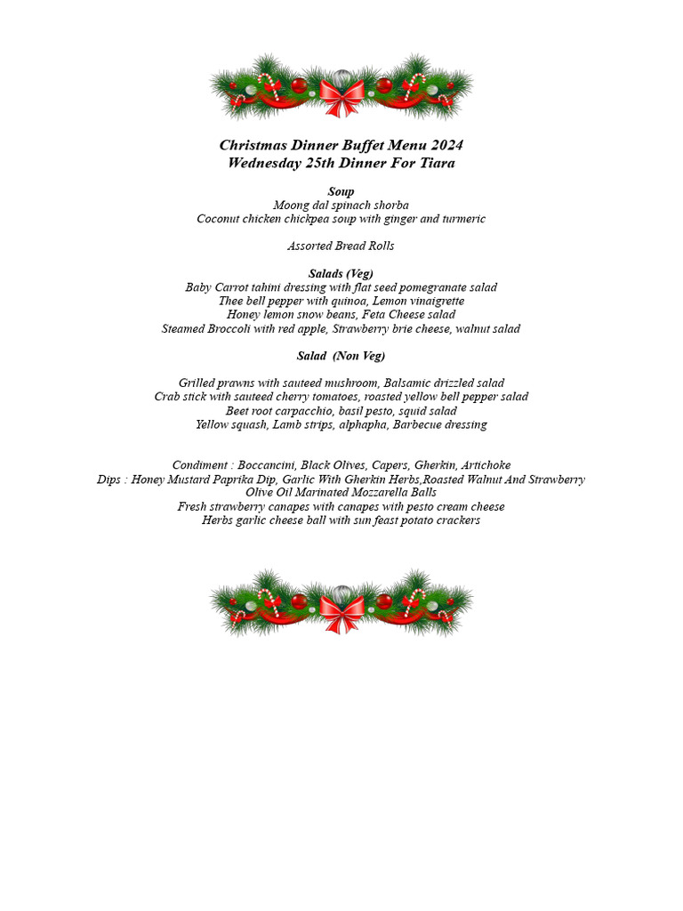 Christmas Dinner Buffet Menu 2024 | PDF | Salad | Lamb And Mutton